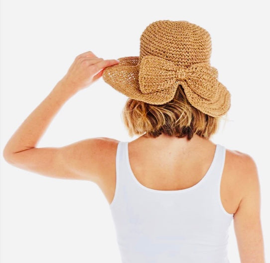 Packable Raffia Crochet Sun Hat with Bow – shopnavybleu